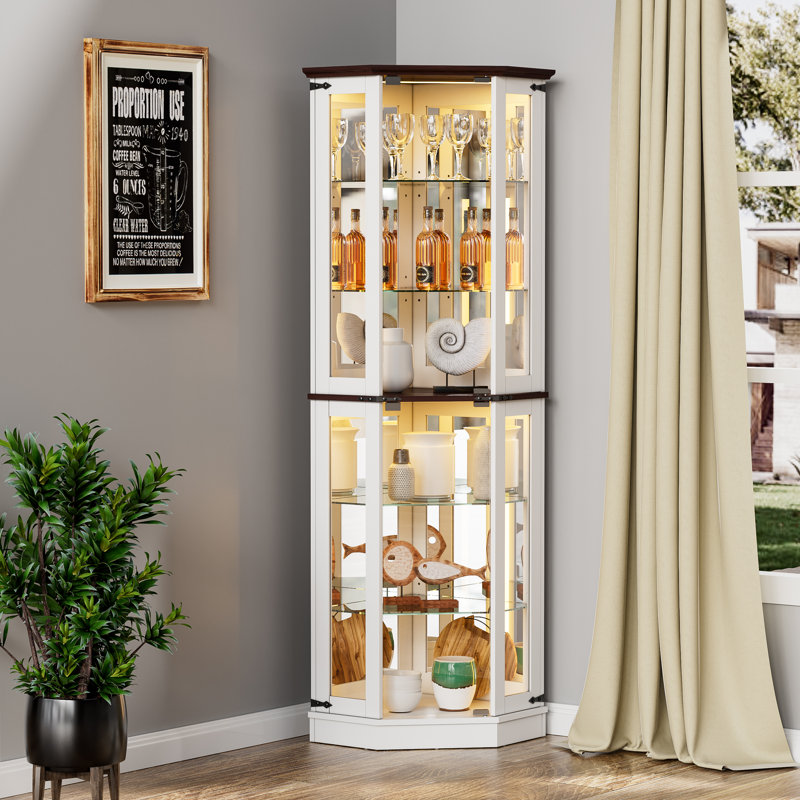 Wrought Studio™ white corner dining cabinet,lighted curio cabinets with ...
